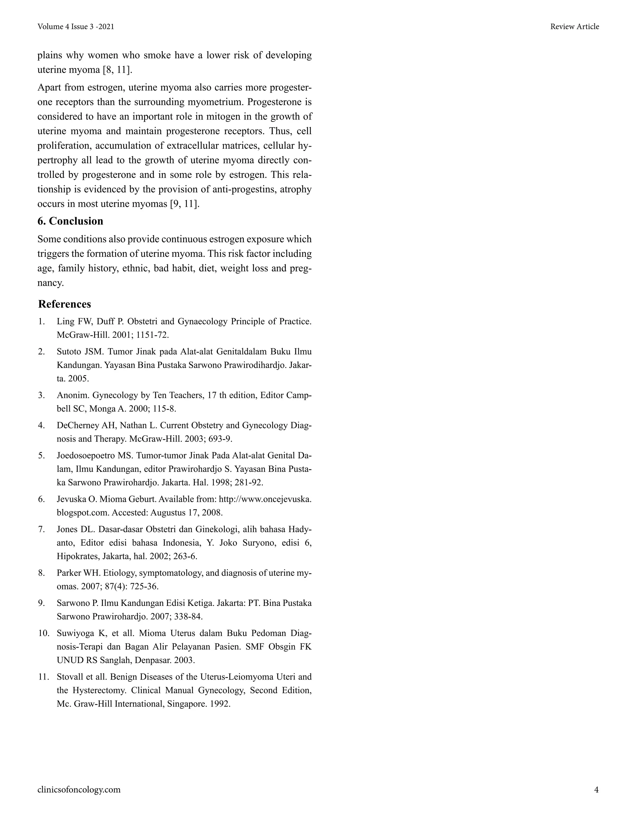 Uterine Myoma, Risk Factor and Pathophysiology: A Review Article | PDF