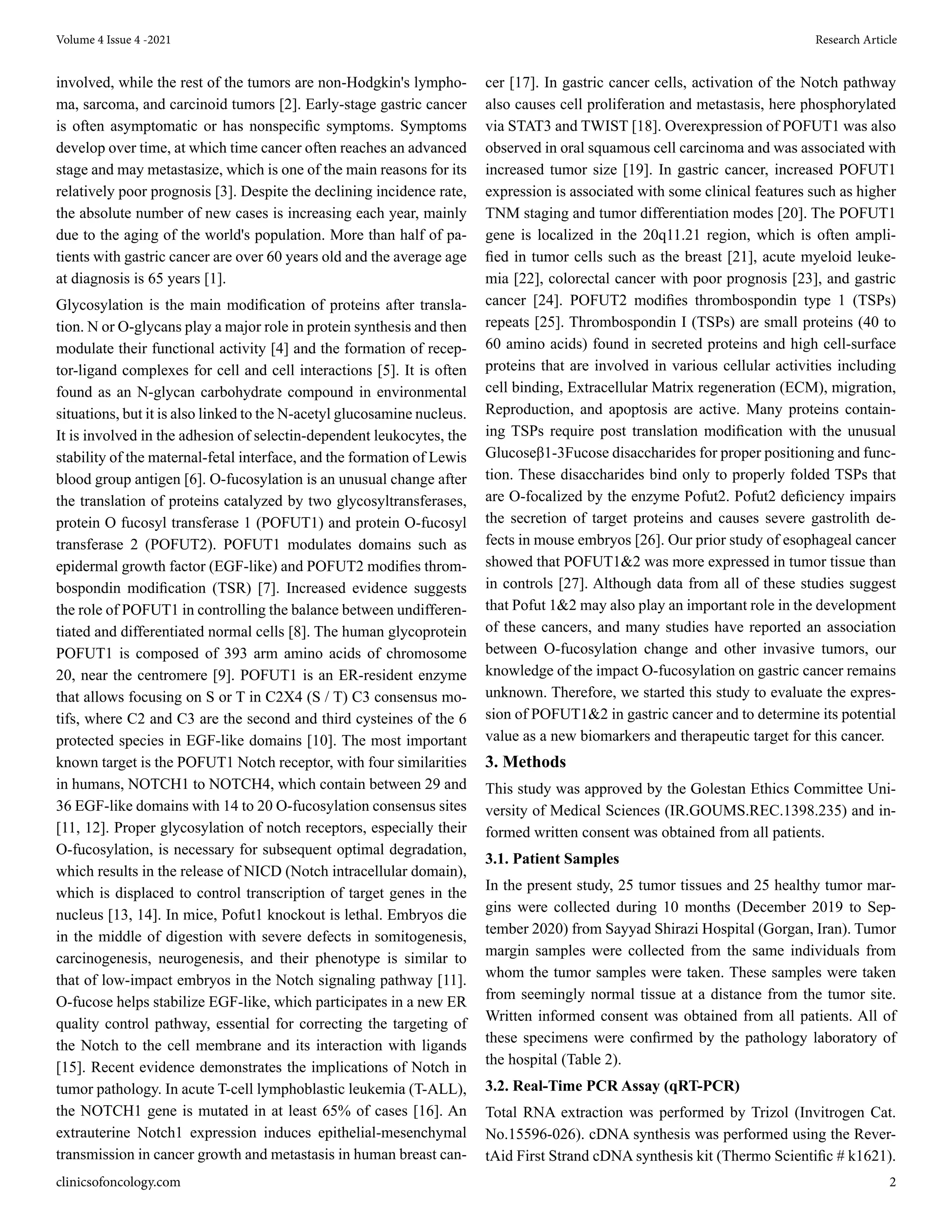 Increased of Protein O-Fucosyl Transferase 1 and 2 Genes Expression in ...