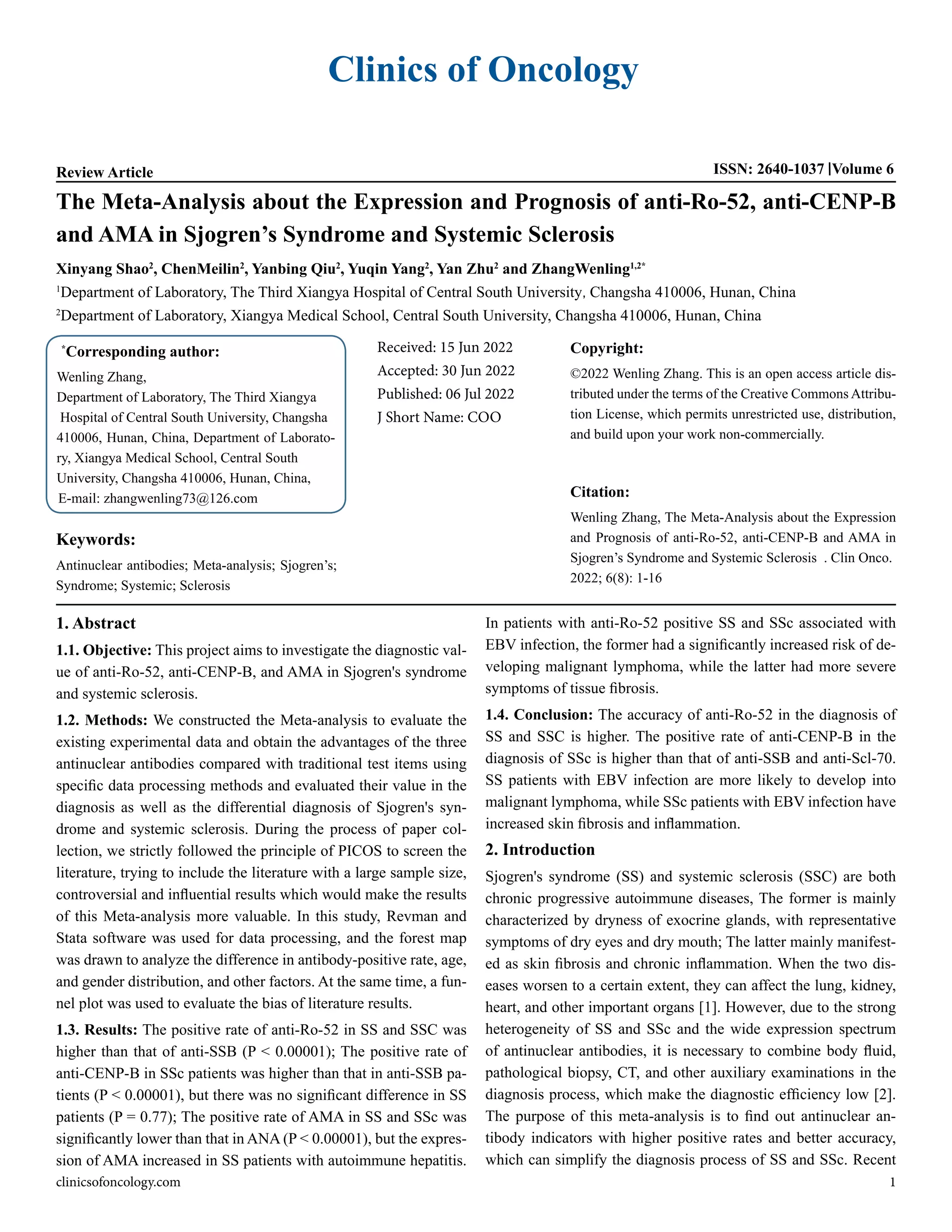 The Meta-Analysis about the Expression and Prognosis of anti-Ro-52 ...