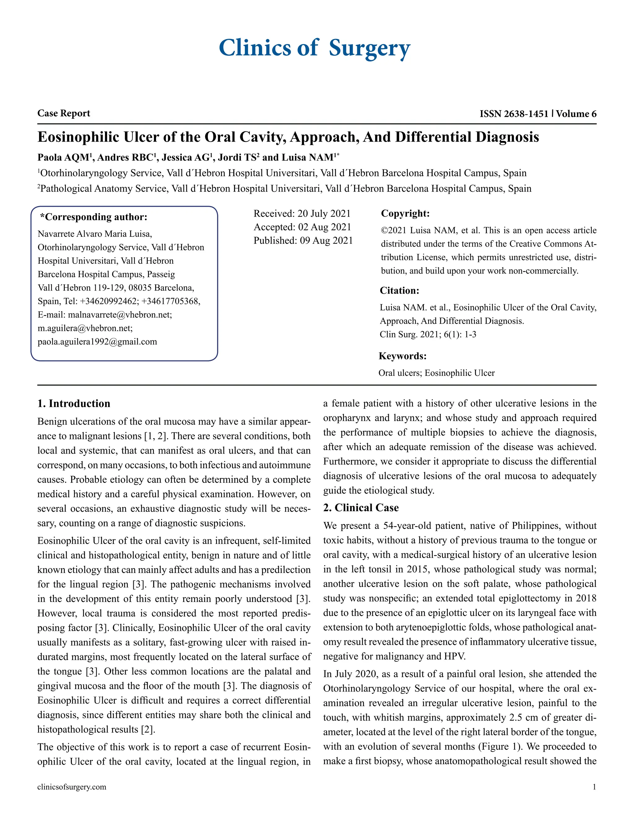 Eosinophilic Ulcer of the Oral Cavity, Approach, and Differential Diagnosis | PDF