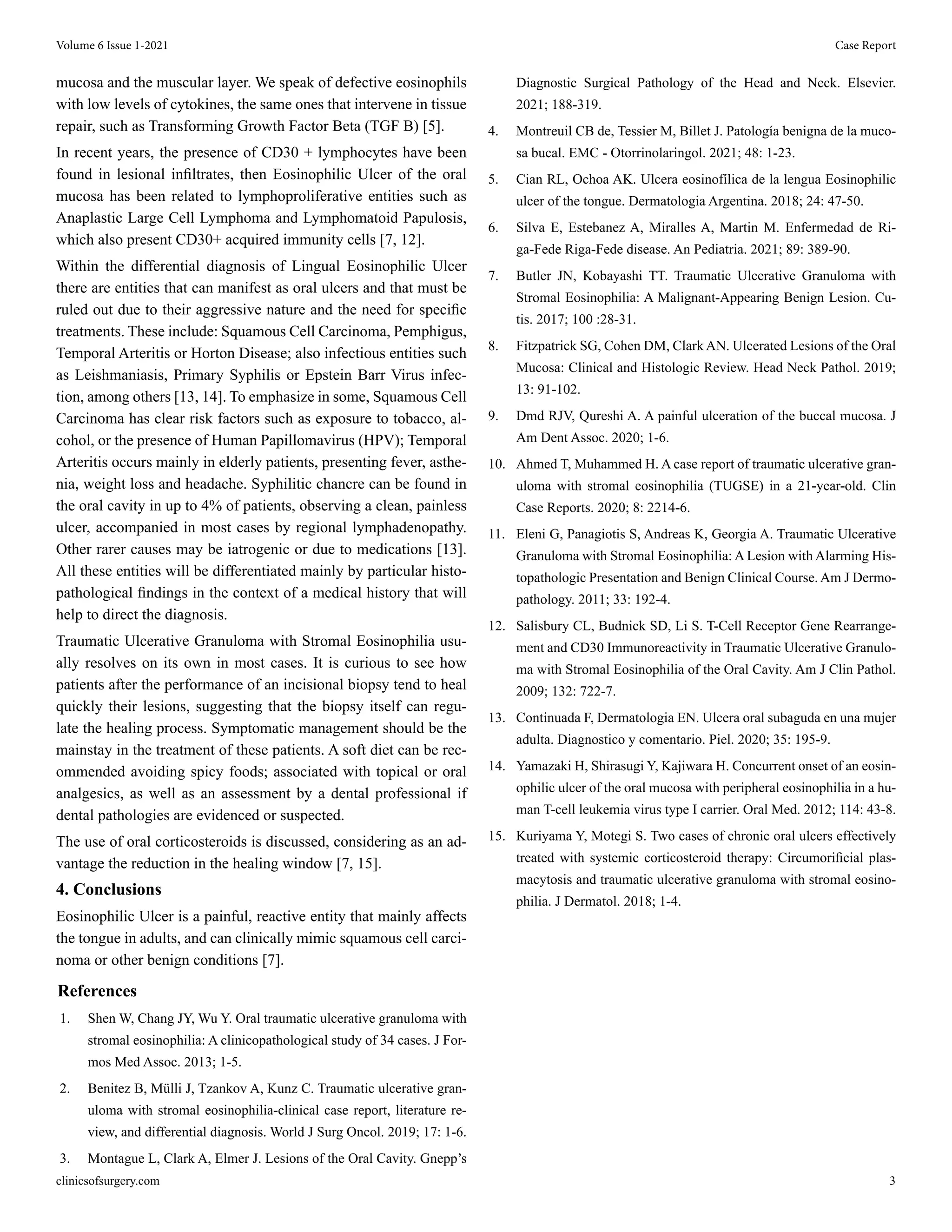 Eosinophilic Ulcer of the Oral Cavity, Approach, and Differential Diagnosis | PDF