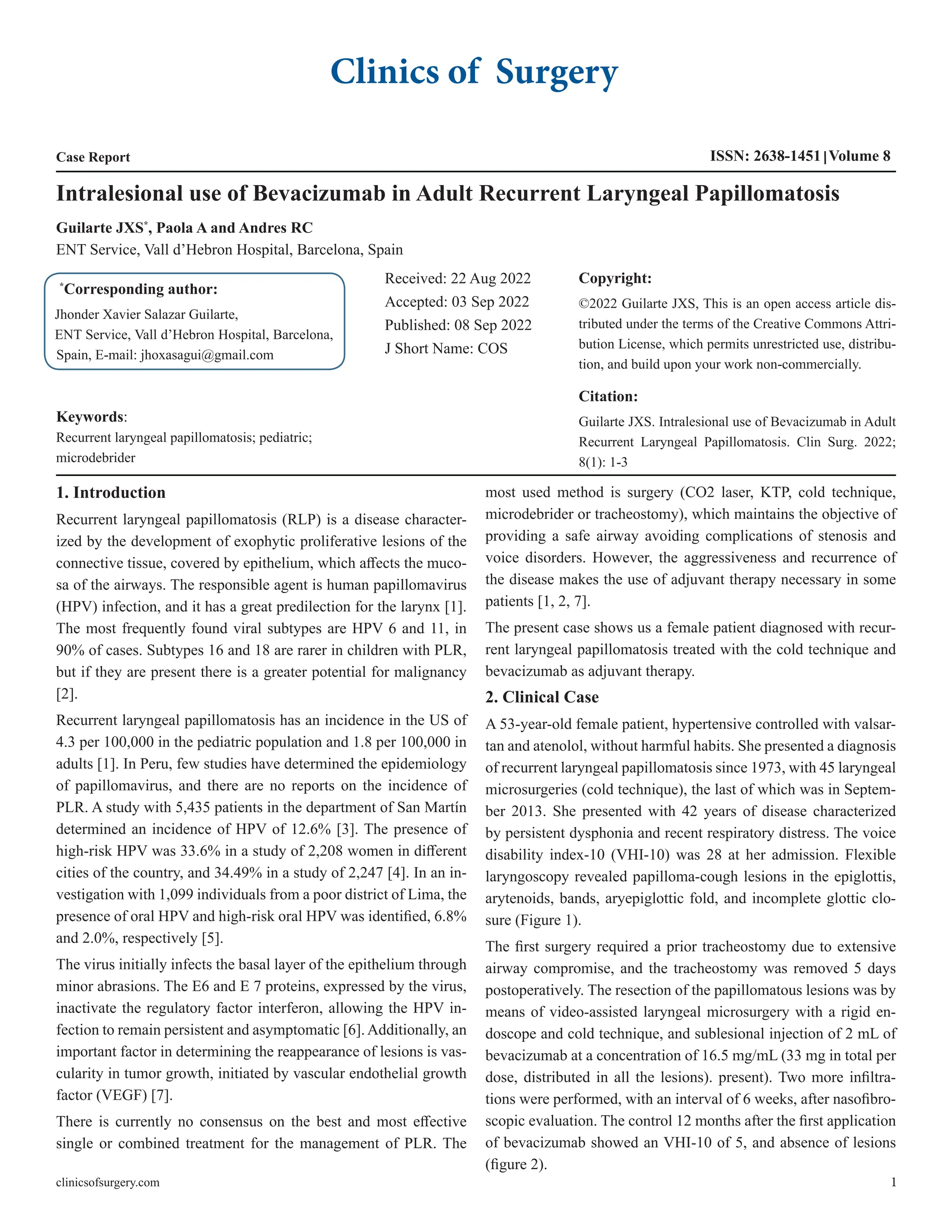 Intralesional use of Bevacizumab in Adult Recurrent Laryngeal ...