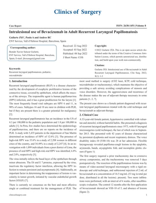 Intralesional use of Bevacizumab in Adult Recurrent Laryngeal ...