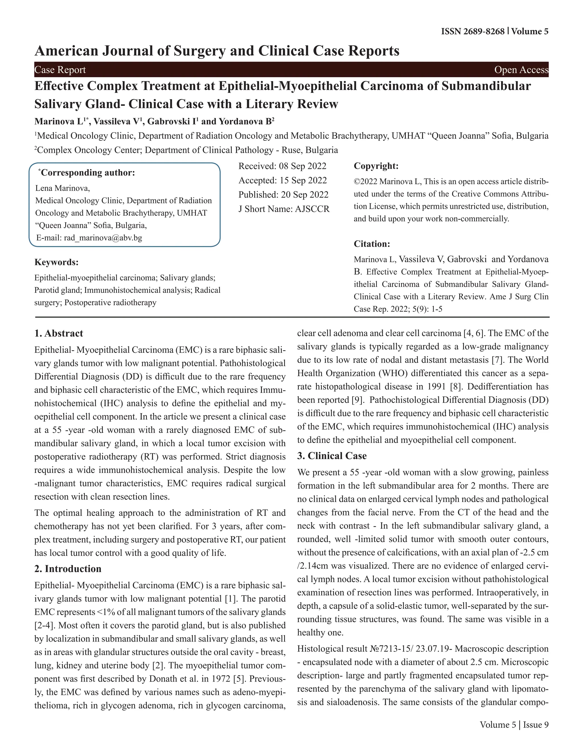 Effective Complex Treatment at Epithelial-Myoepithelial Carcinoma of ...