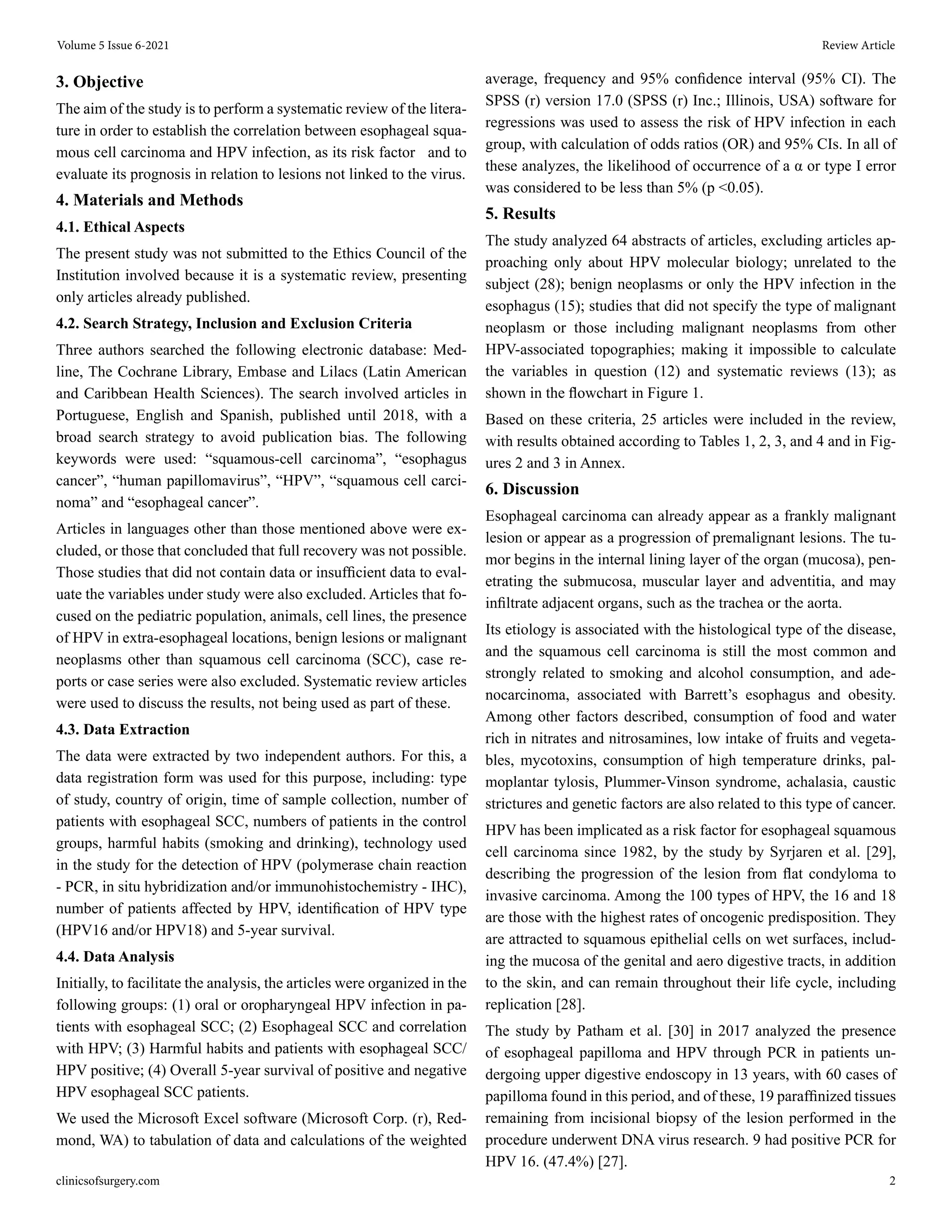HPV Infection as A Risk Factor of Esophagus Squamous Cell Carcinoma and ...