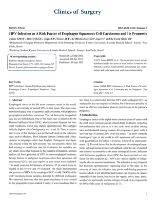 HPV Infection as A Risk Factor of Esophagus Squamous Cell Carcinoma and ...