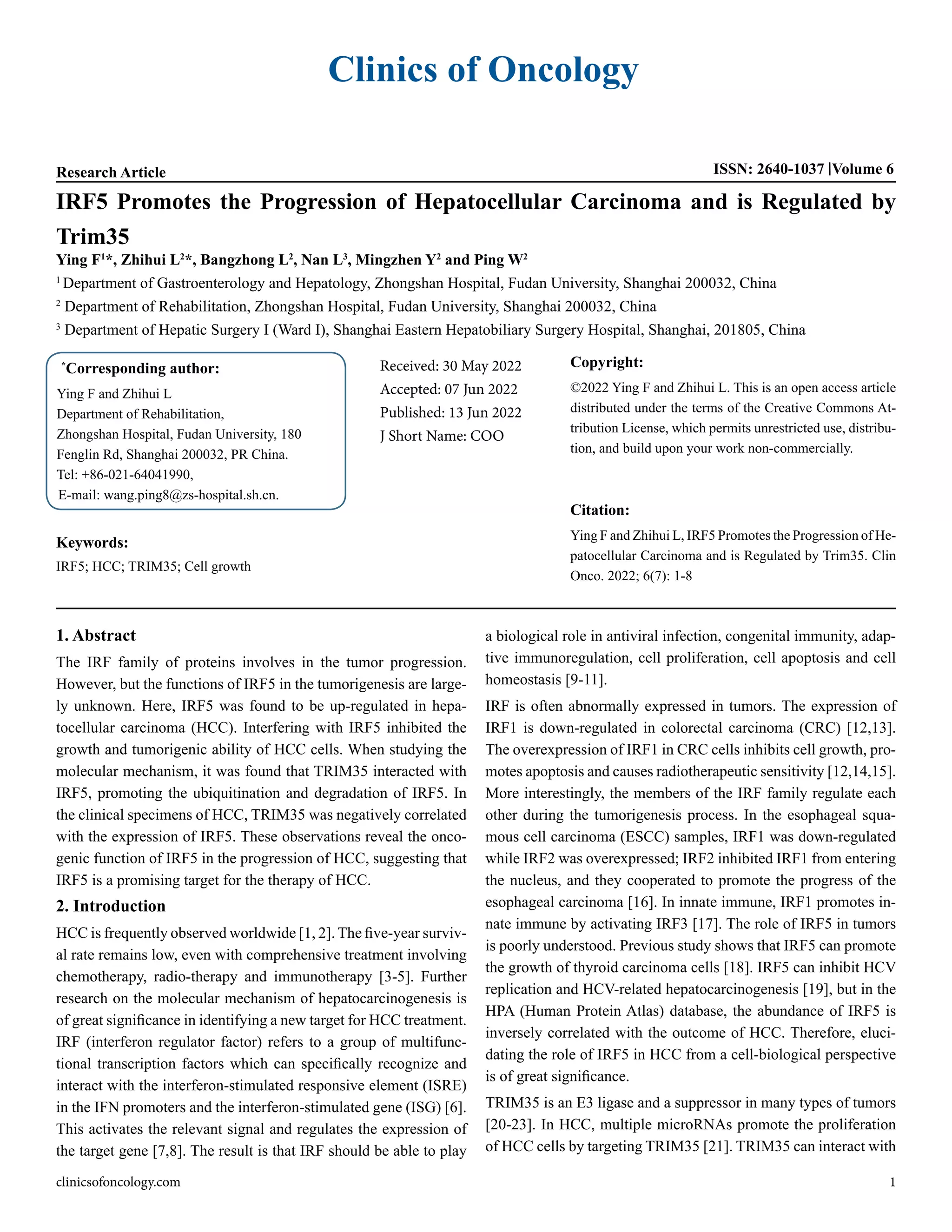 IRF5 Promotes the Progression of Hepatocellular Carcinoma and is ...