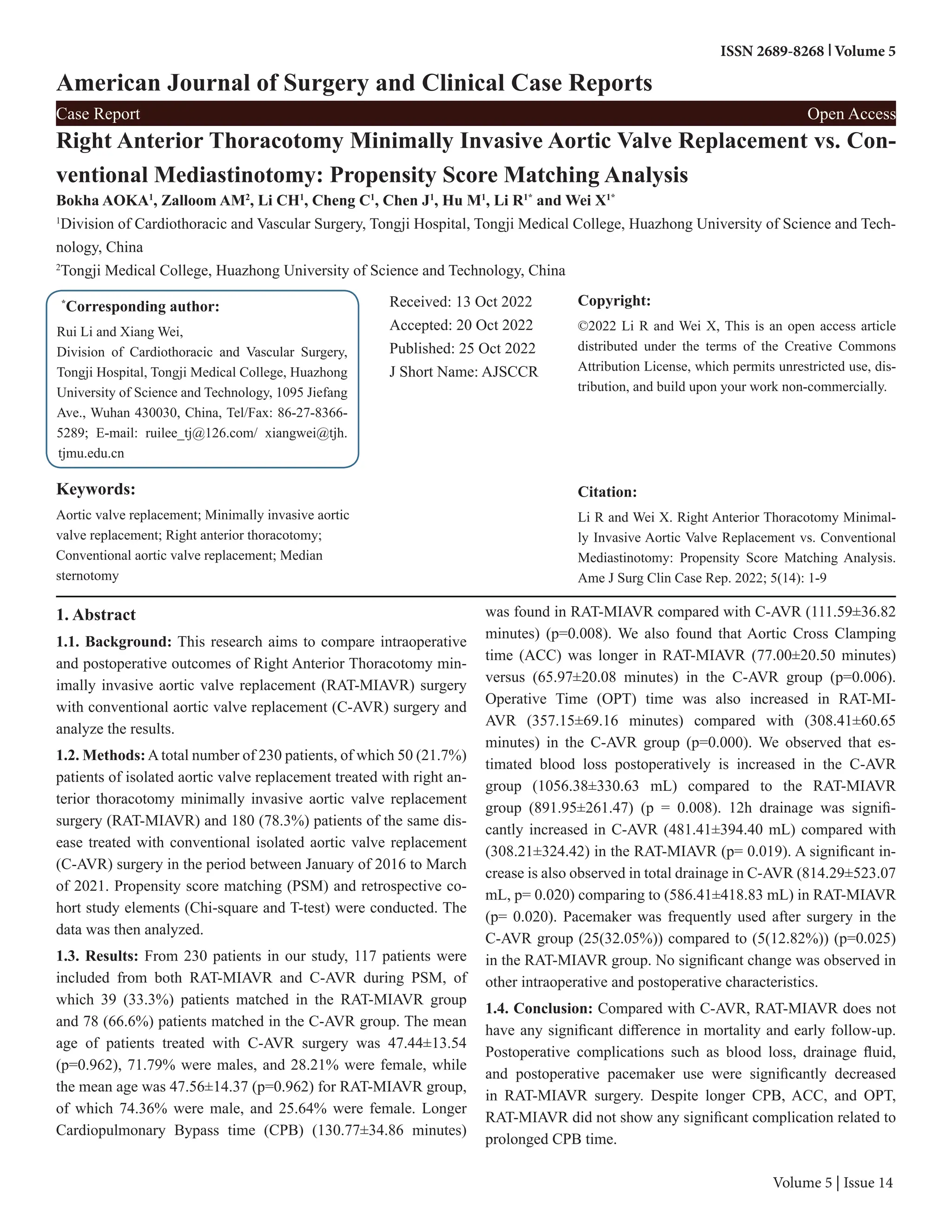 Right Anterior Thoracotomy Minimally Invasive Aortic Valve Replacement ...