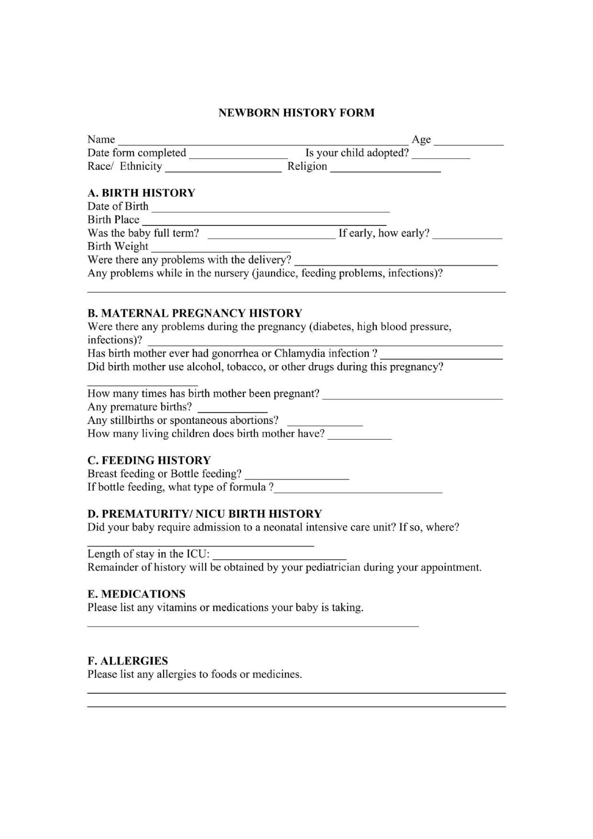 NEWBORN HISTORY FORM help for neonatal examination | PDF | Pregnancy ...