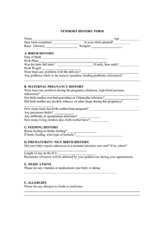 NEWBORN HISTORY FORM help for neonatal examination | PDF