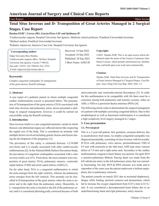 Total Situs Inversus and D- Transposition of Great Arteries Managed in ...