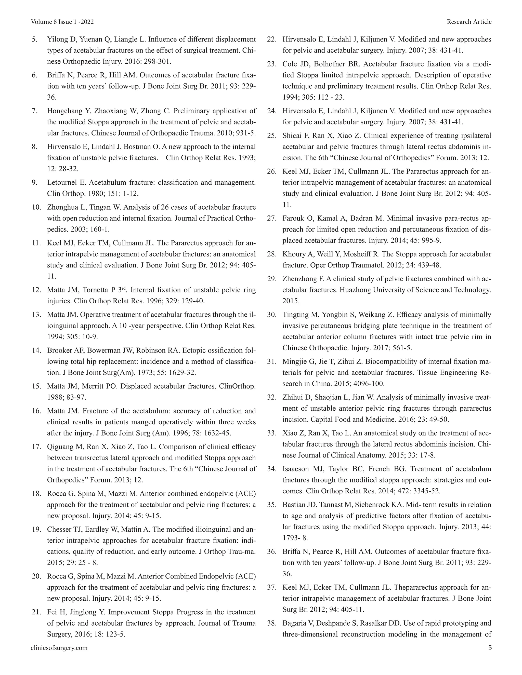 Comparison of Clinical Efficacy of Surgical Approaches for Acetabular ...