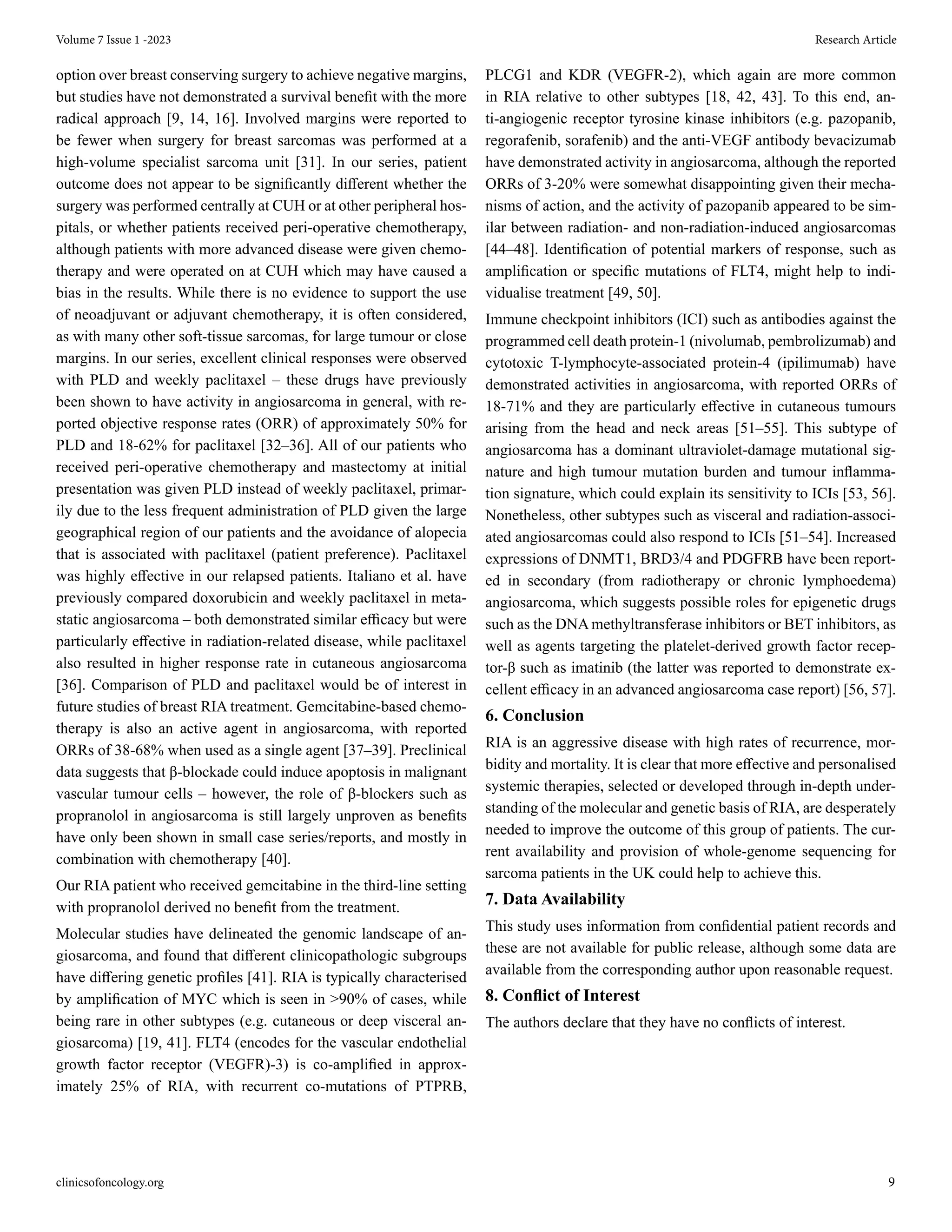 Radiation-Induced Angiosarcoma of the Breast: Retrospective Analysis at a Regional Treatment ...