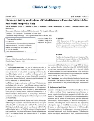 Histological Activity as A Predictor of Clinical Outcome in Ulcerative ...
