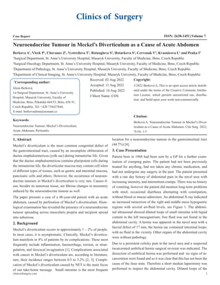 Neuroendocrine Tumour in Meckelâ€™s Diverticulum as a Cause of Acute ...