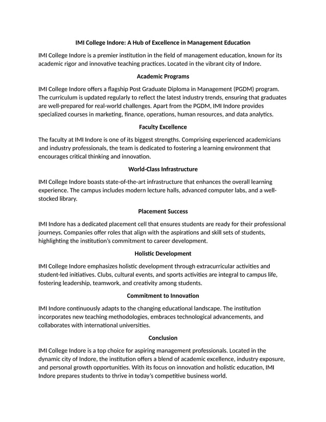 IMI College Indore Article Best Placement | PDF