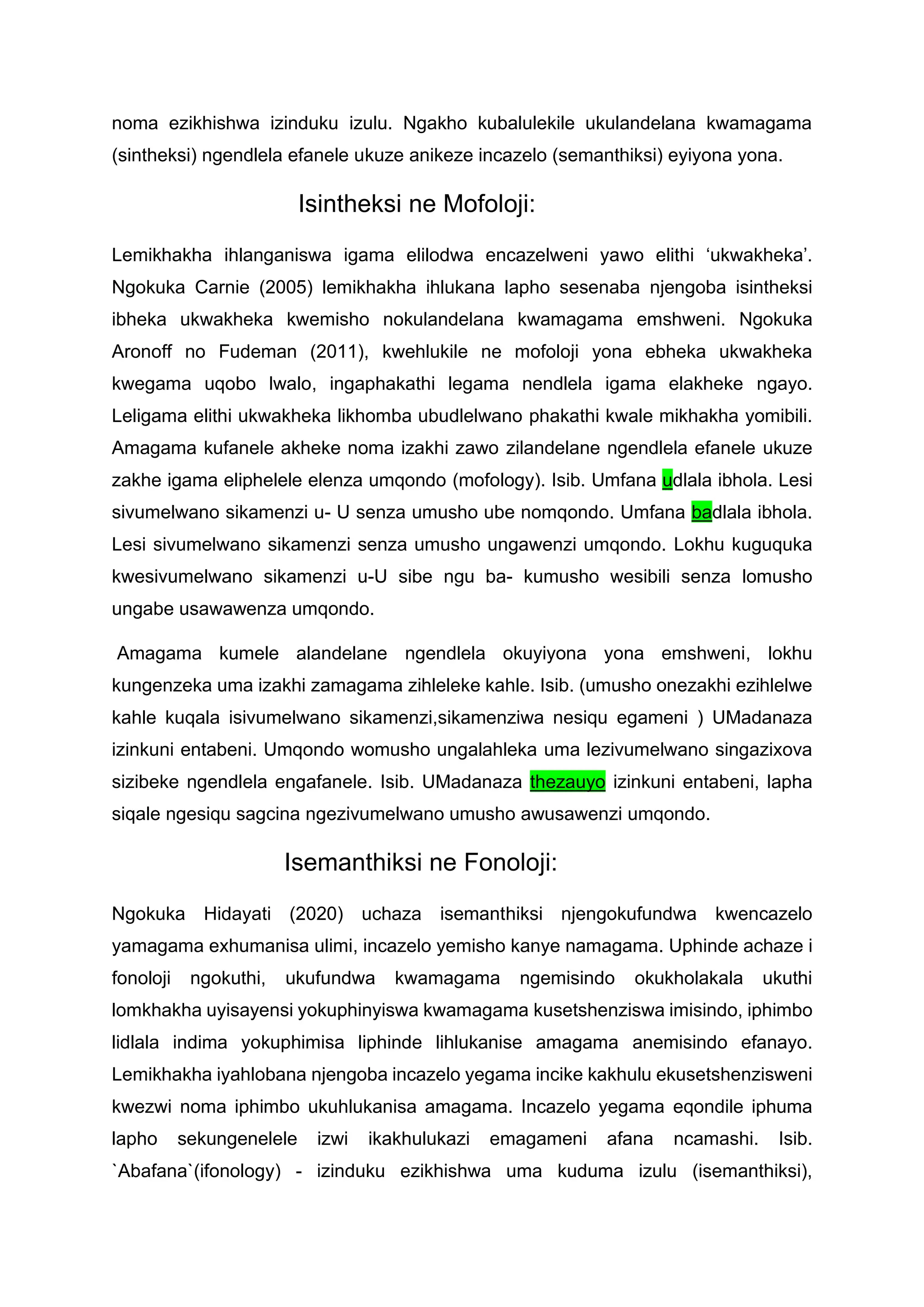 IMIKHAKHA EMINE YOKUHLELWA KOLIMI. IsiZulu | PDF