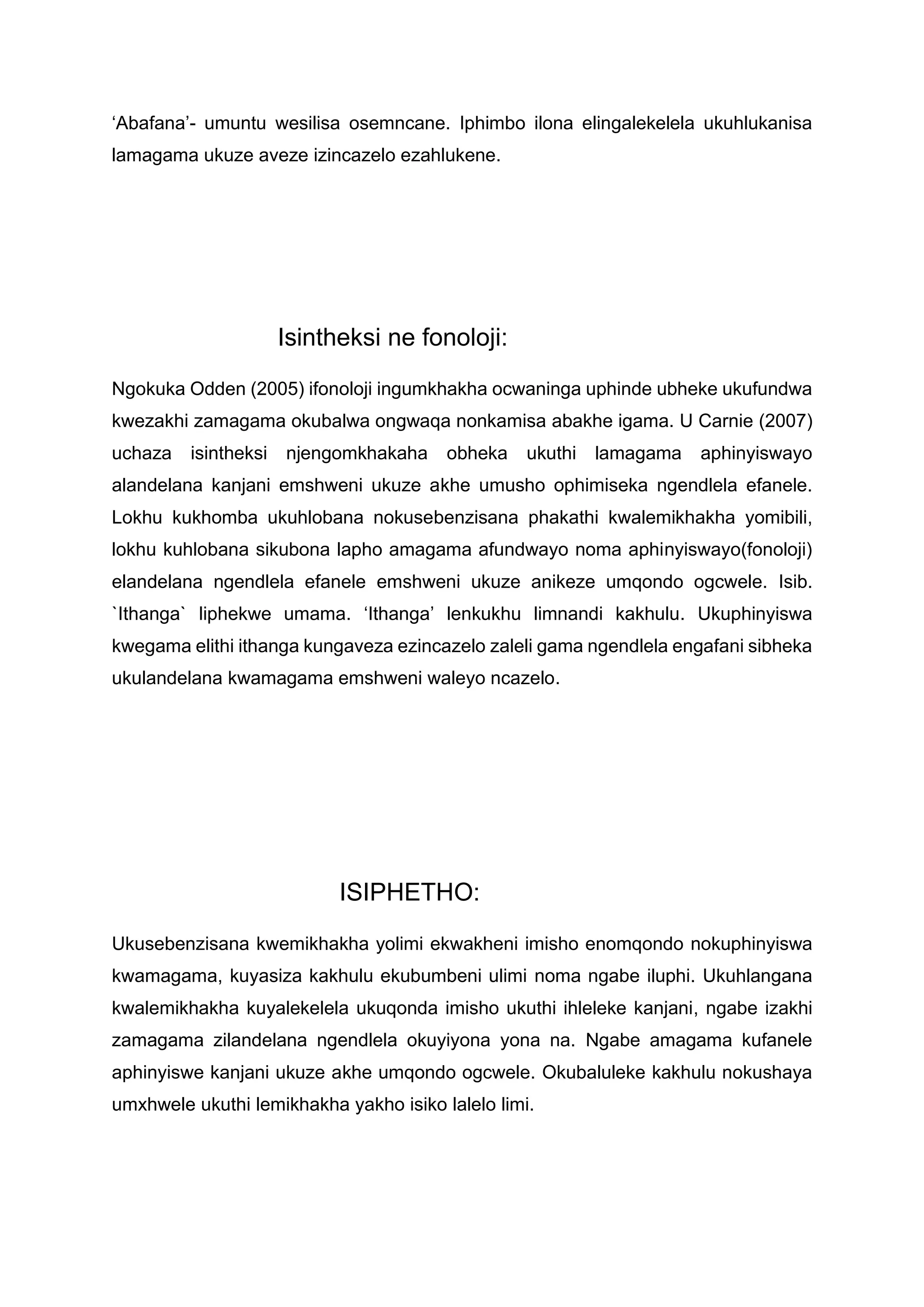 IMIKHAKHA EMINE YOKUHLELWA KOLIMI. IsiZulu | PDF