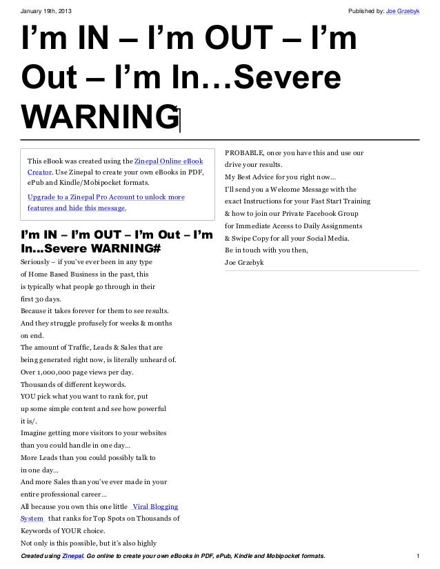 I’m in – i’m out – i’m out – i’m in…severe warning‏