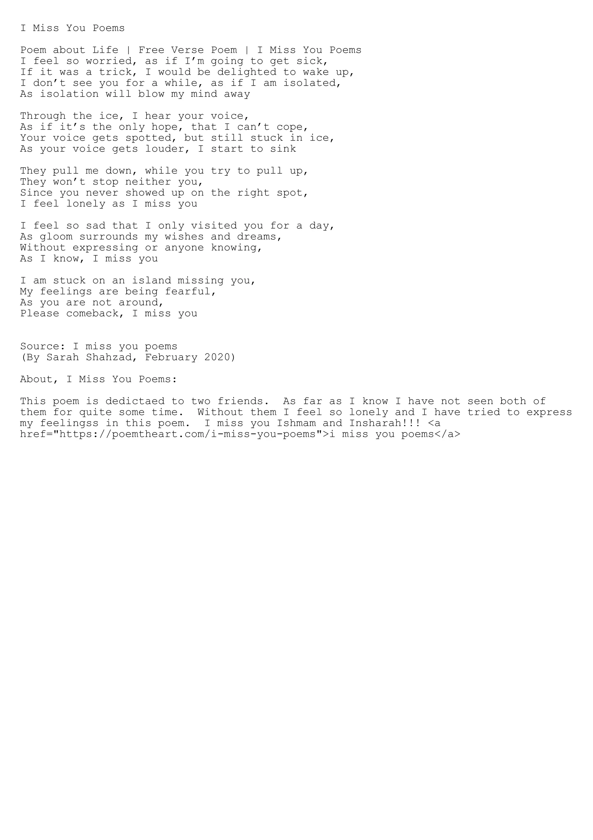 I miss you poems | PDF