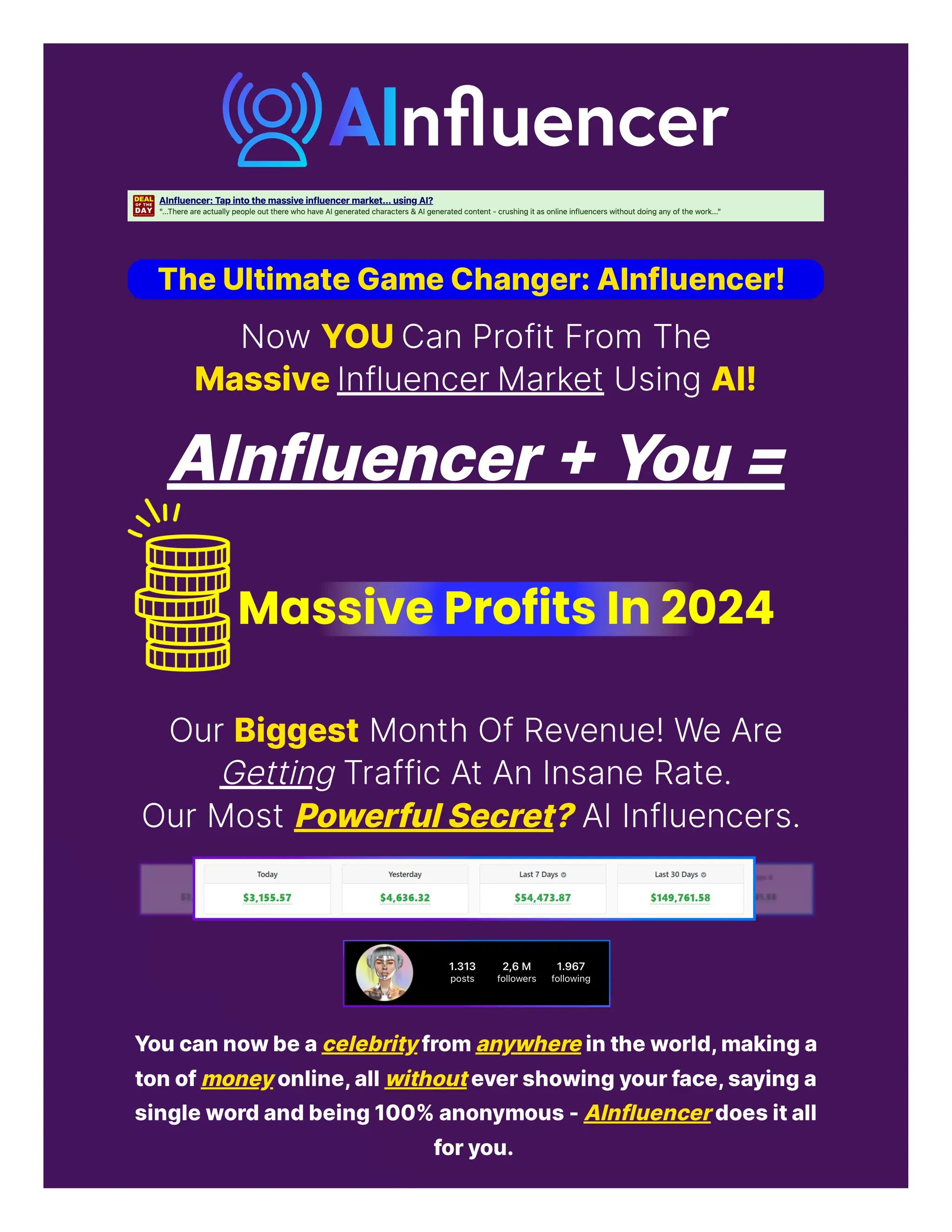 AInfluencer : The Ultimate Game Changer Profit From The Massive Influencer Market Using AI! | PDF