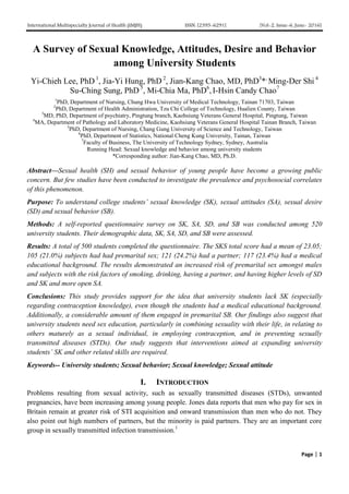 A Survey of Sexual Knowledge, Attitudes, Desire and Behavior among University Students | PDF