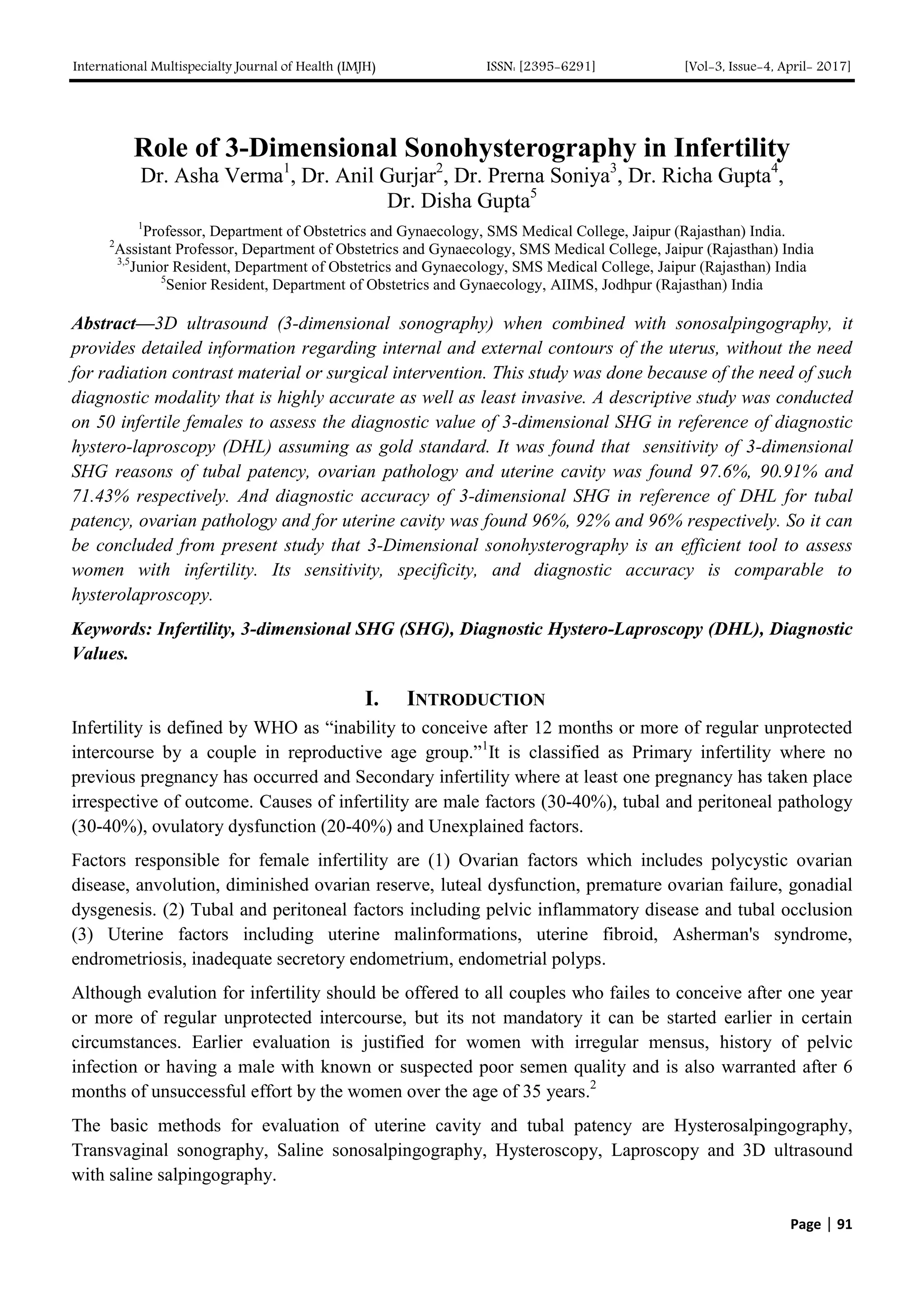 Role of 3-Dimensional Sonohysterography in Infertility | PDF