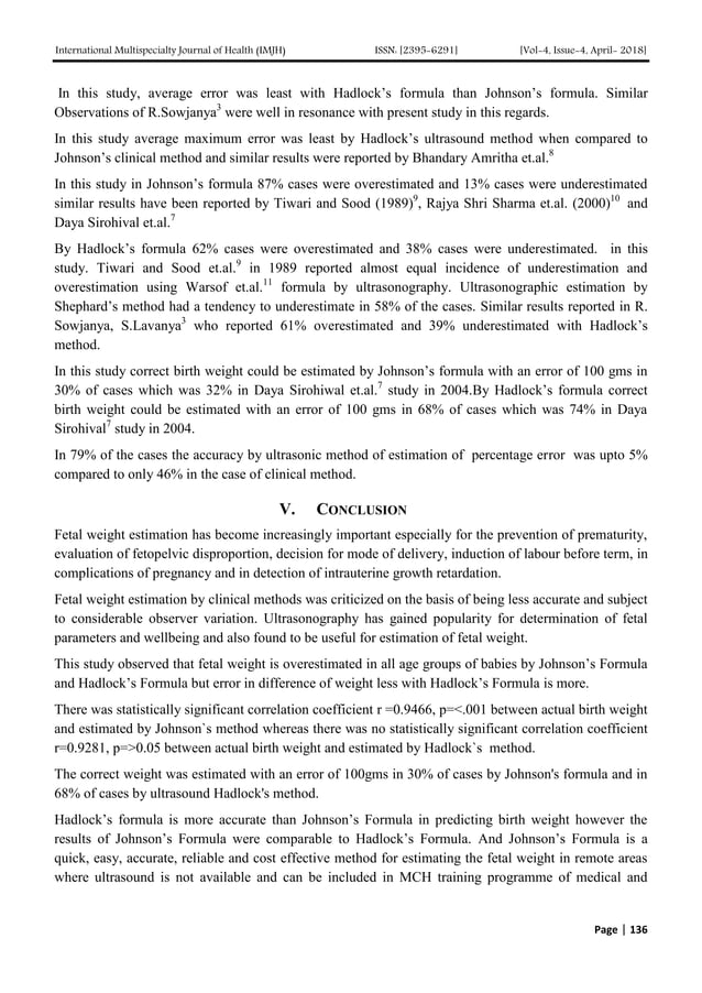Clinical assessment of Fetal weight estimation using Johnson's formula ...