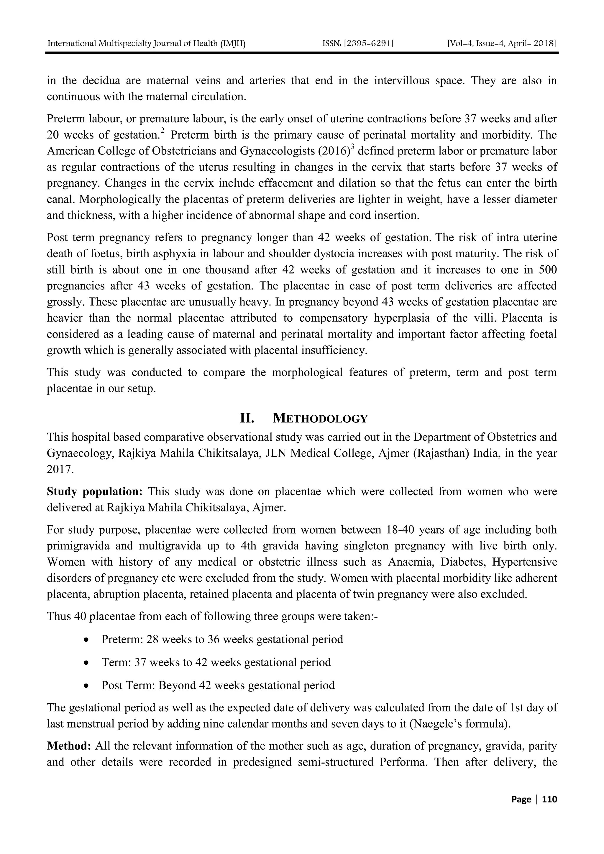 Comparative Study on Macroscopic Morphology of Human Placenta in ...
