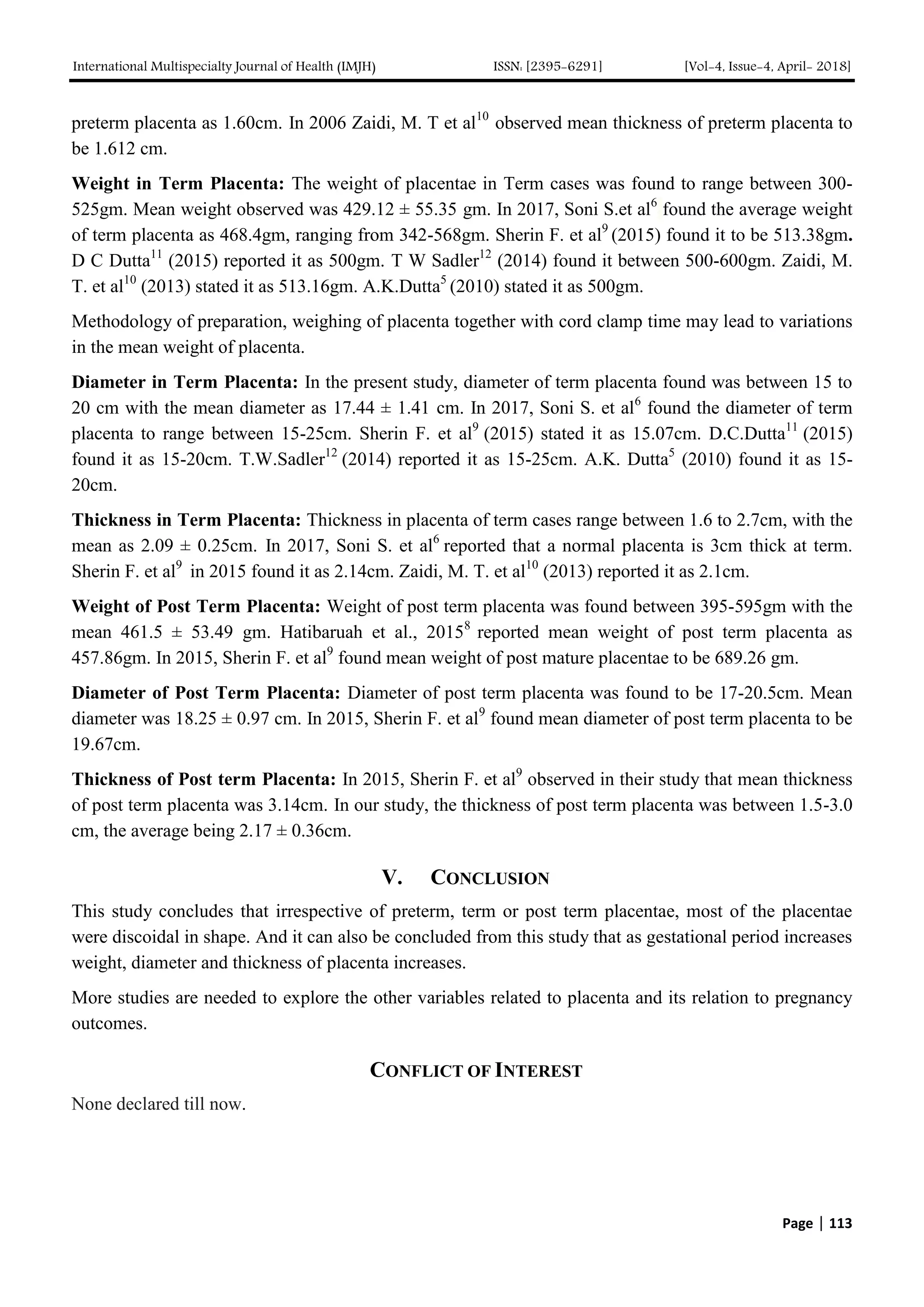 Comparative Study on Macroscopic Morphology of Human Placenta in ...