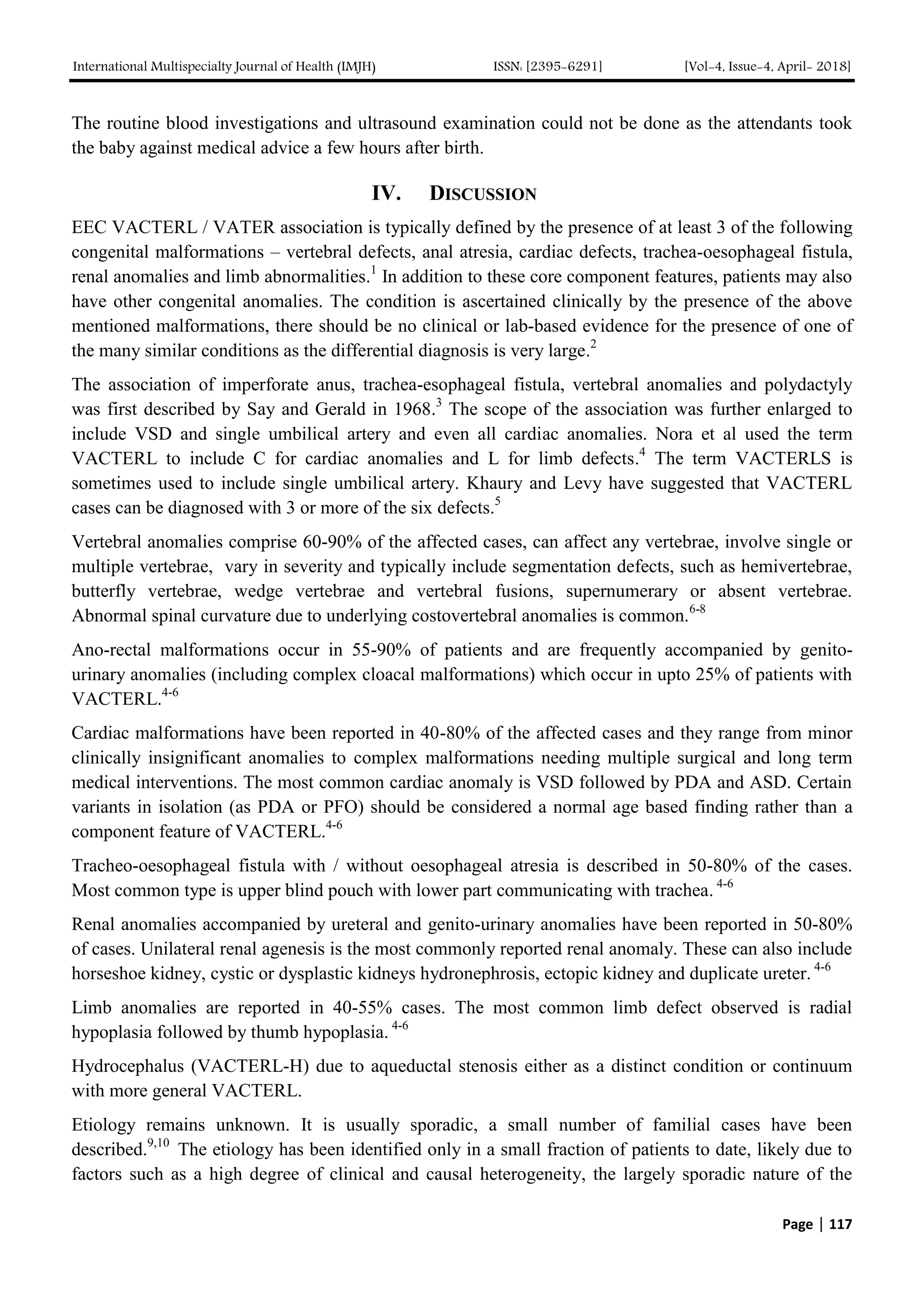 VACTERL association: A Case Report of a congenital malformations | PDF