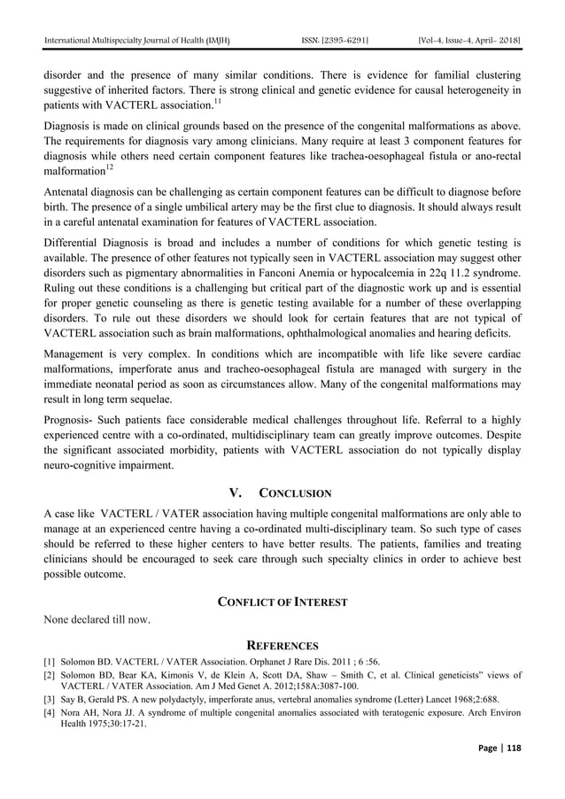 VACTERL association: A Case Report of a congenital malformations | PDF
