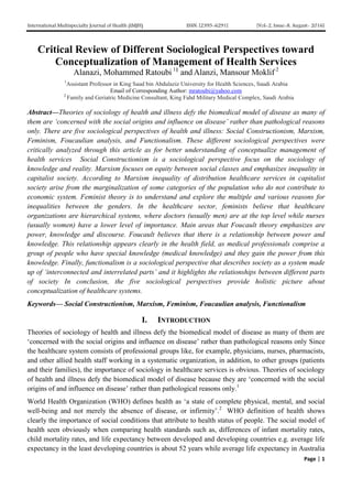 Critical Review of Different Sociological Perspectives toward Conceptualization of Management of ...