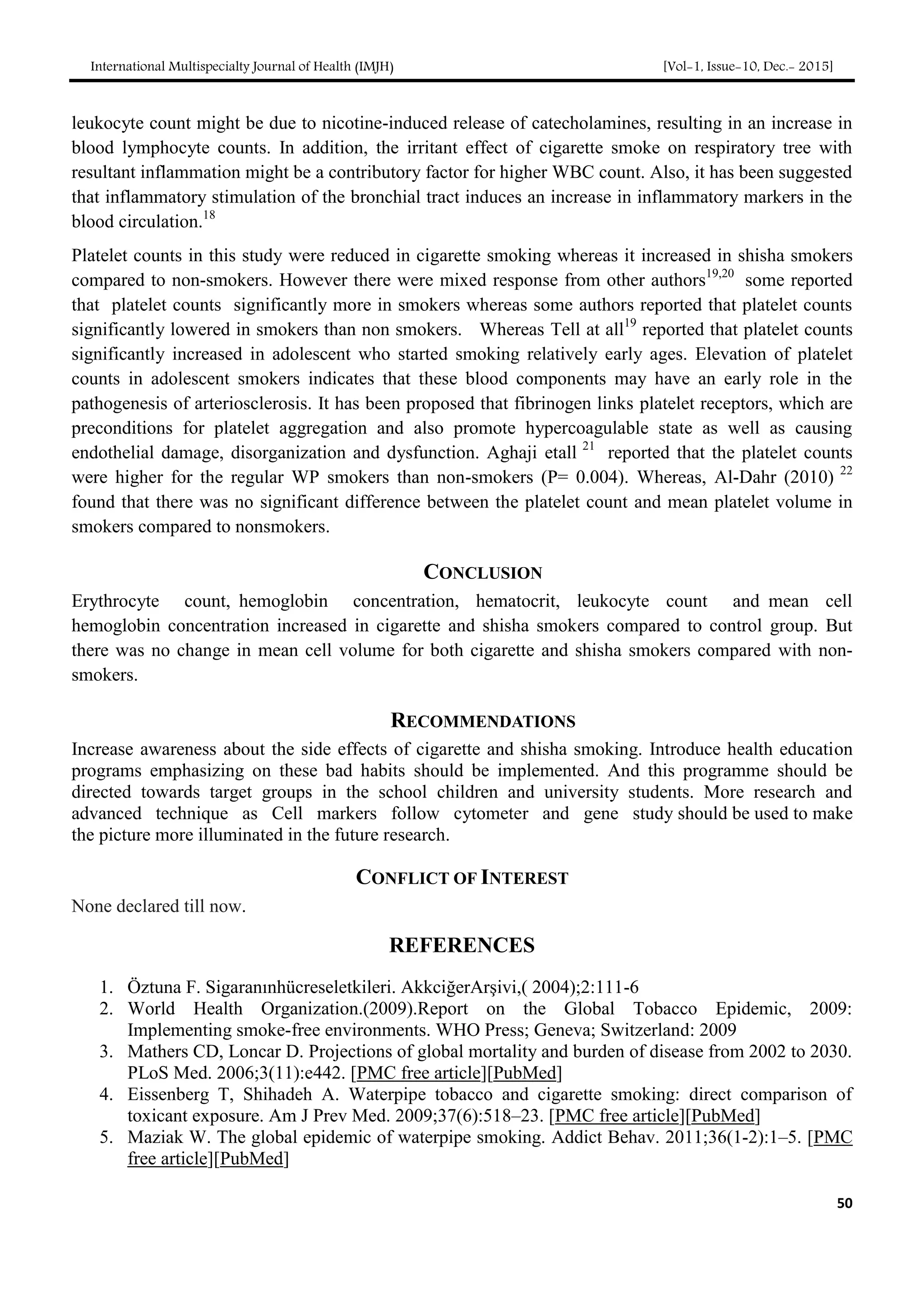 Effects of Cigarette and Shisha Smoking on Hematological Parameters: An ...