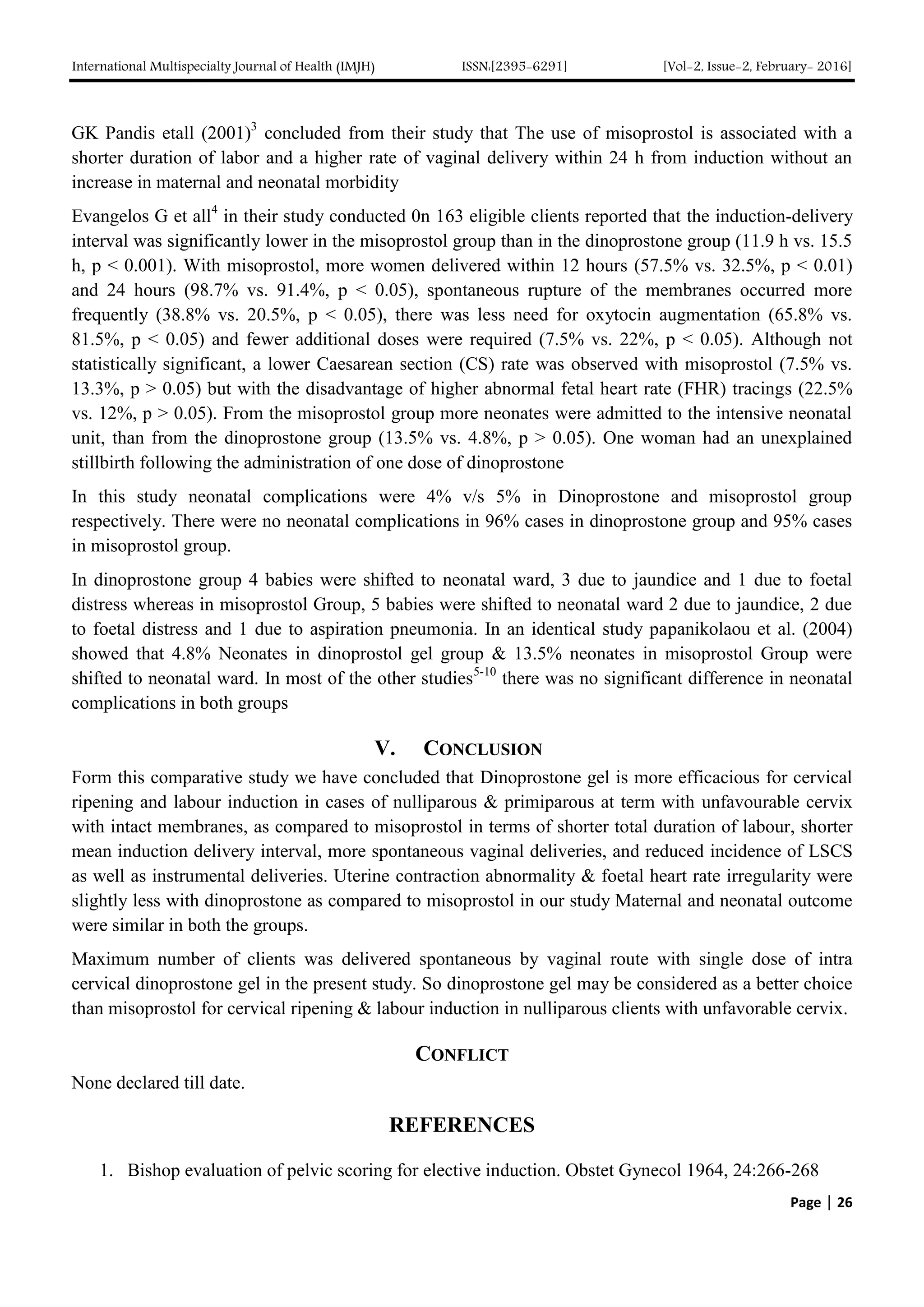 Comparison of Intravaginal Misoprostol Tablet (Prostaglandin E1) and ...