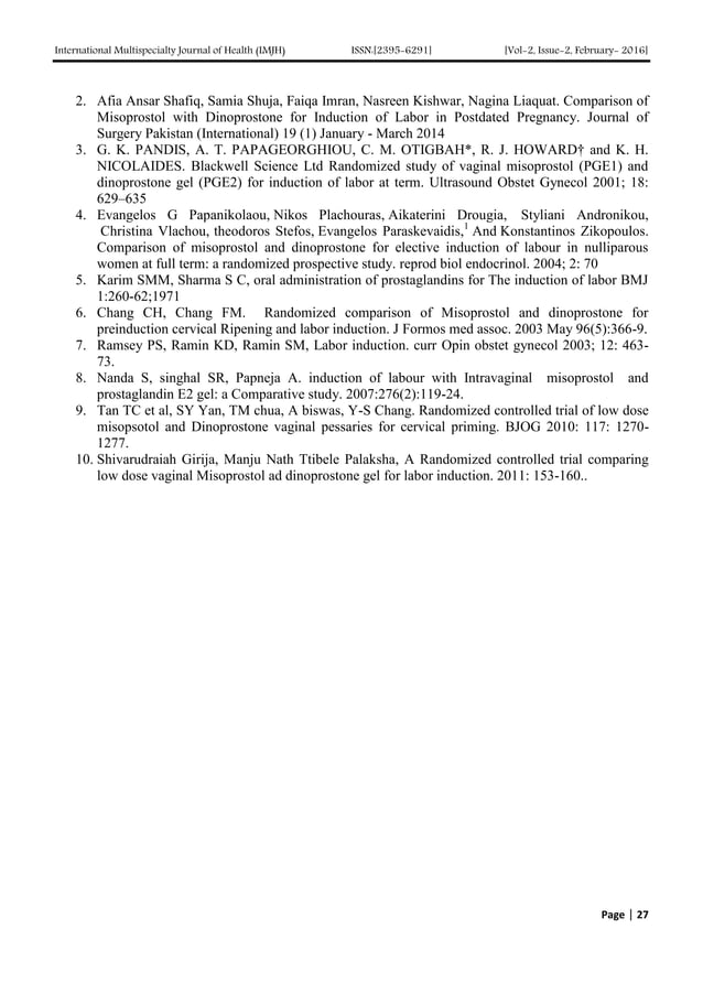 Comparison of Intravaginal Misoprostol Tablet (Prostaglandin E1) and ...