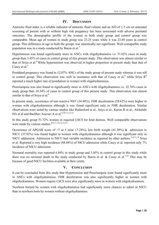 Pregnancy Outcomes of Oligohydramnios at Term diagnosed by Ultra ...