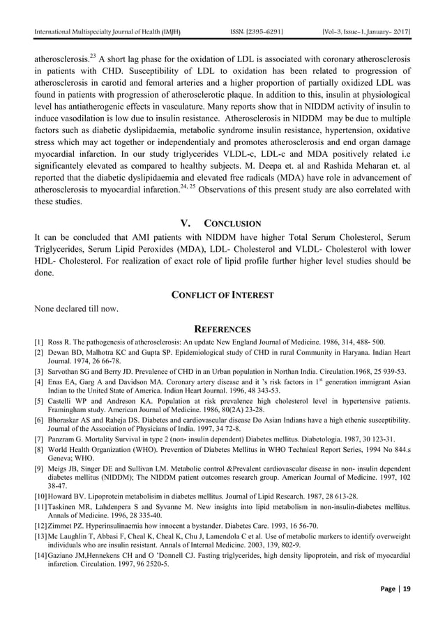Role of Serum Lipids and Free Radicals in Myocardial Infarction in ...