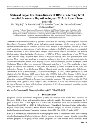 Status of major Infectious diseases of IDSP at a tertiary level ...