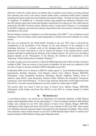 Status of major Infectious diseases of IDSP at a tertiary level ...