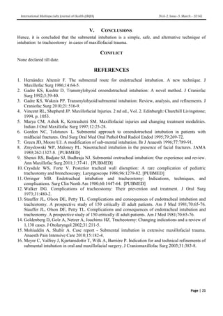 Submental Intubation Technique for Airway during Surgery of Midfacial ...