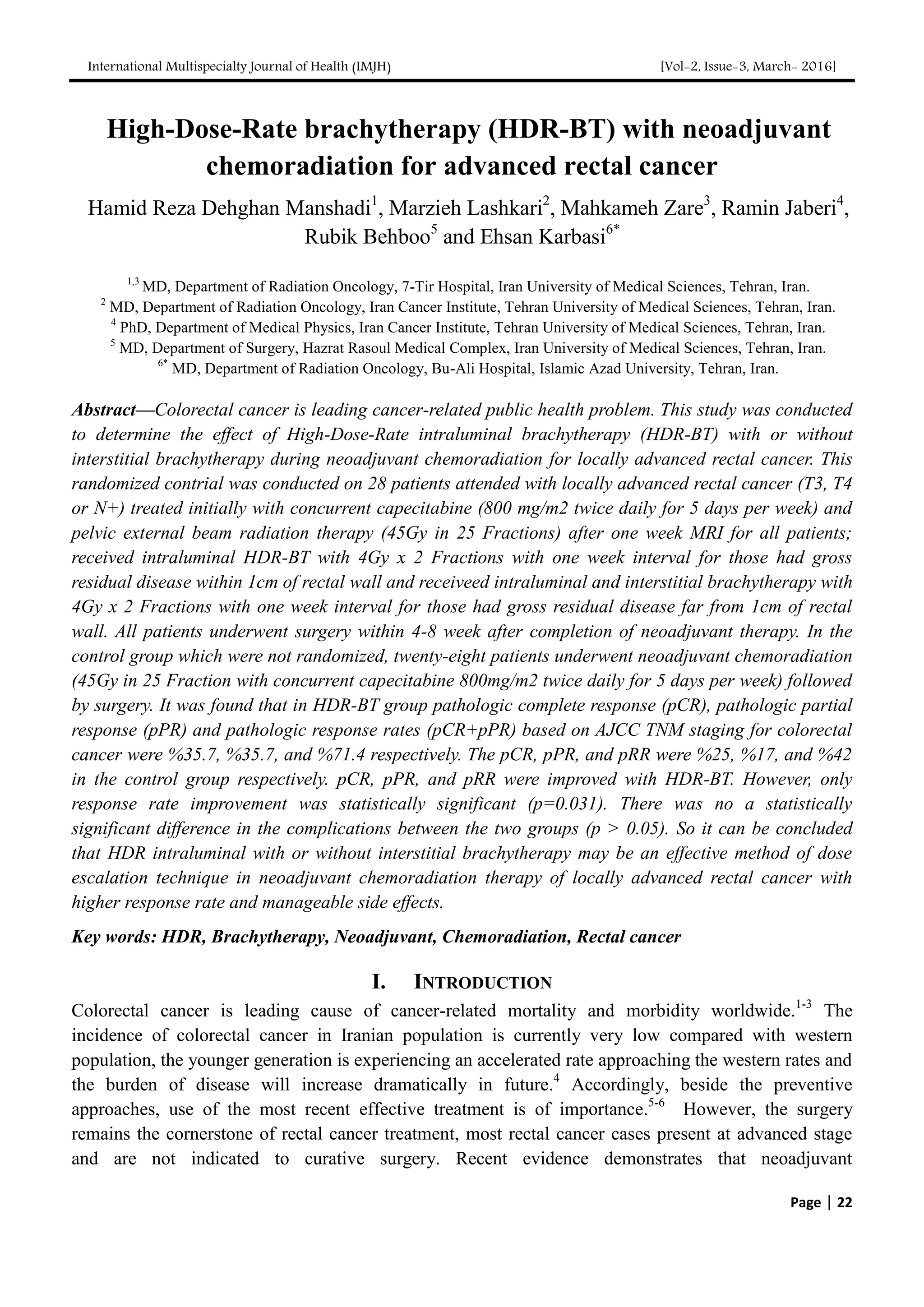 High-Dose-Rate brachytherapy (HDR-BT) with neoadjuvant chemoradiation ...