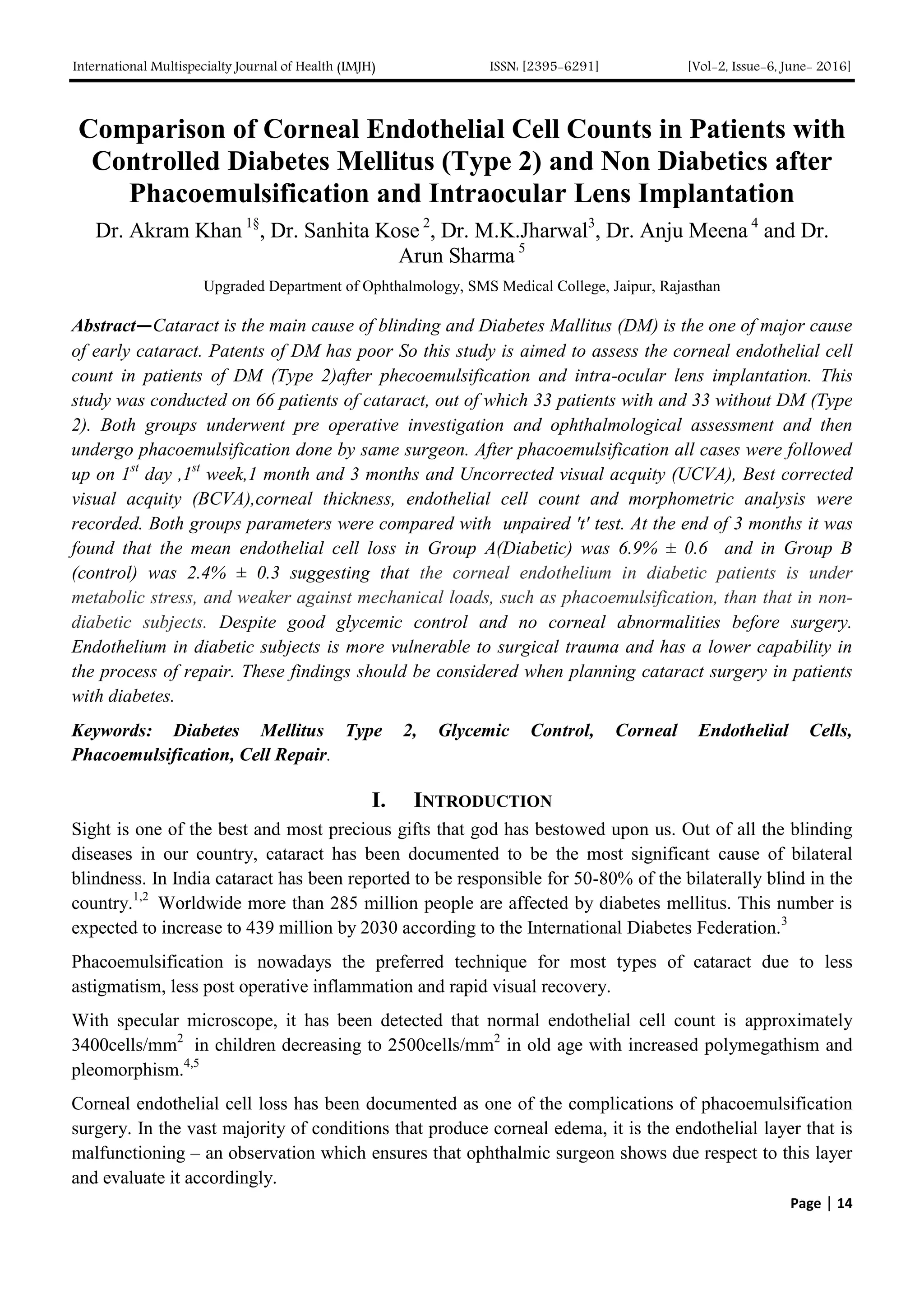 Comparison of Corneal Endothelial Cell Counts in Patients with ...