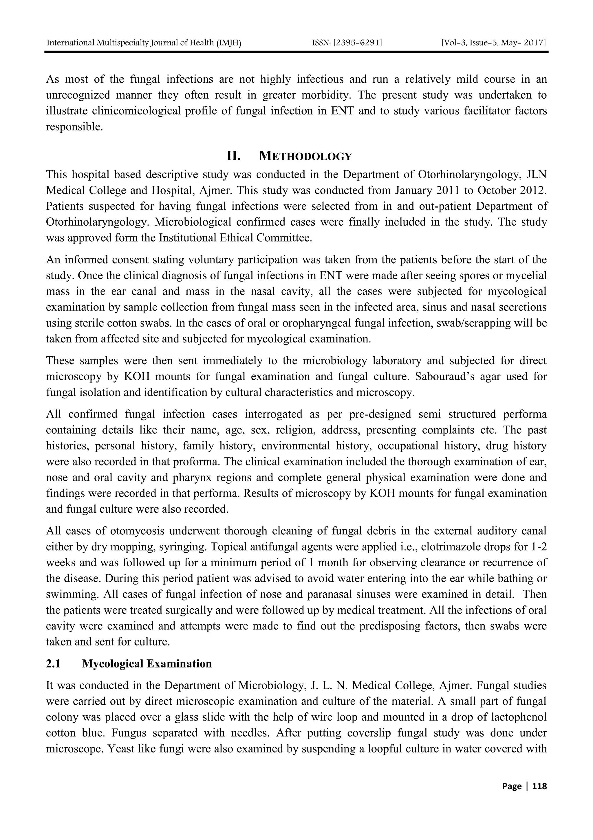 Fungal infections in Otorhinolaryngology: A Descriptive Study | PDF