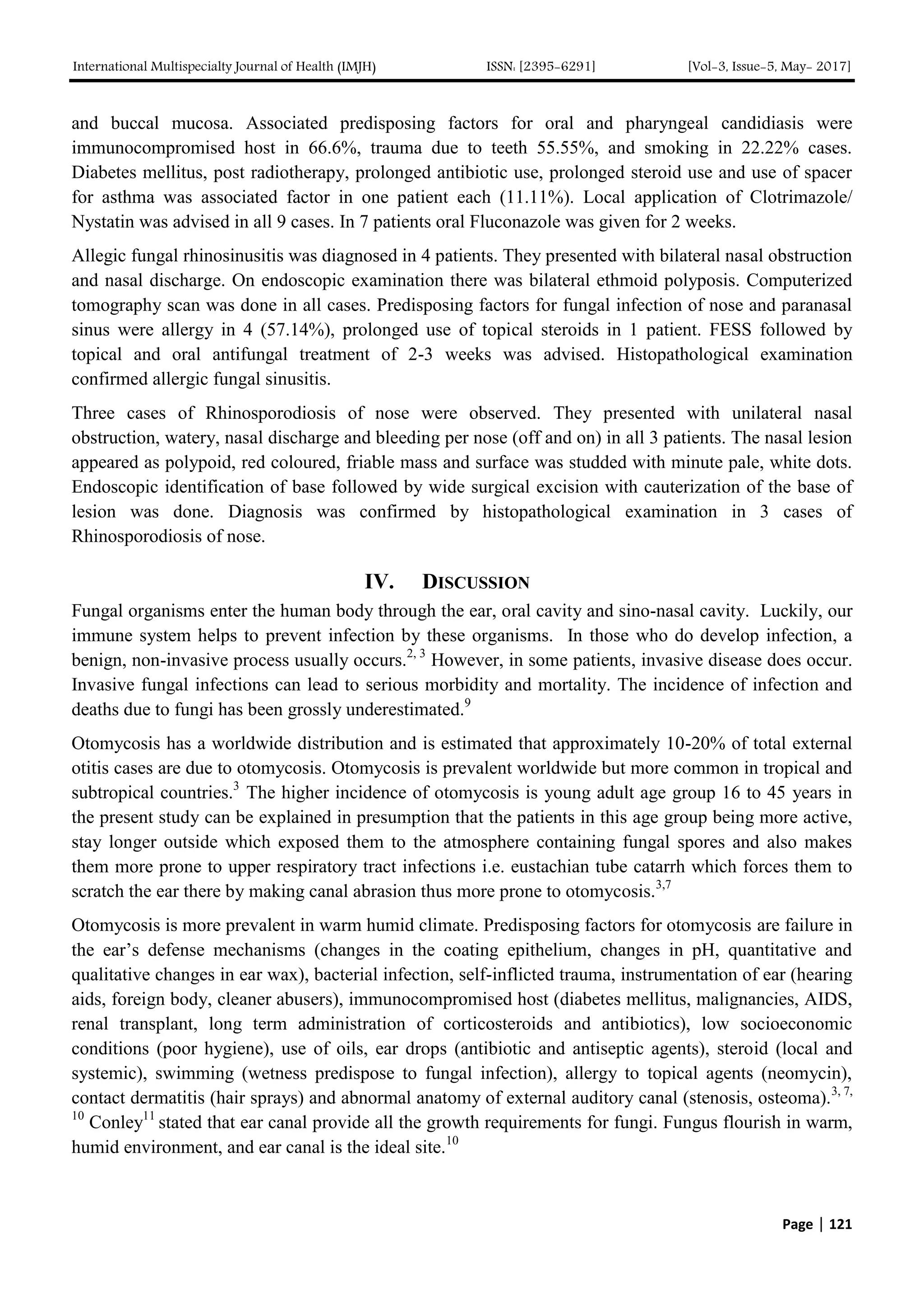 Fungal infections in Otorhinolaryngology: A Descriptive Study | PDF