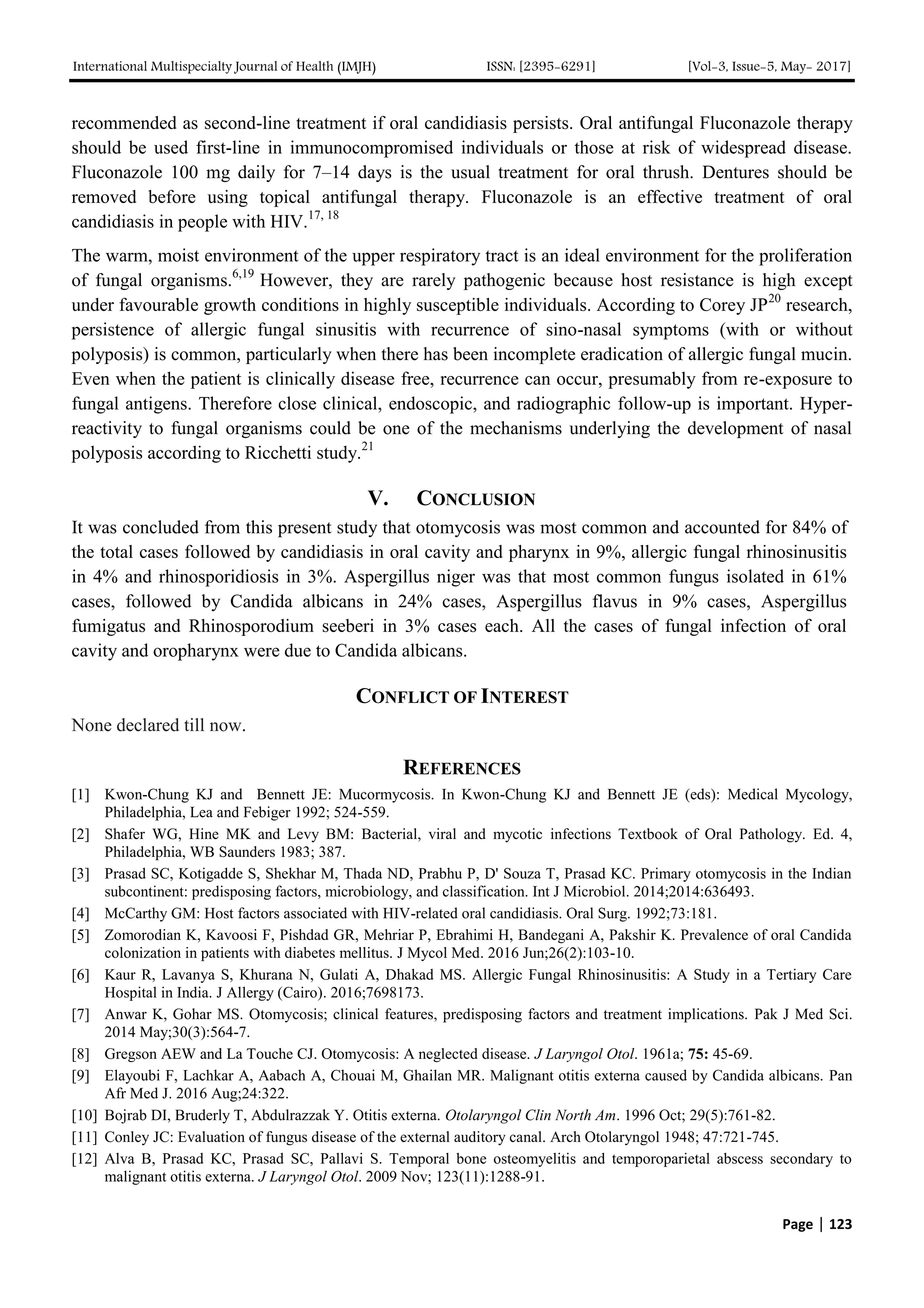 Fungal infections in Otorhinolaryngology: A Descriptive Study | PDF