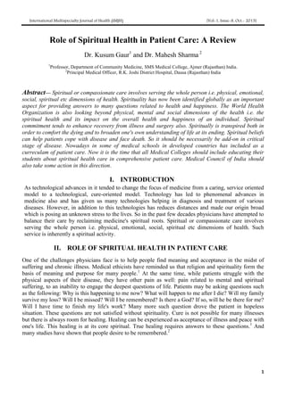 Role of Spiritual Health in Patient Care: A Review | PDF