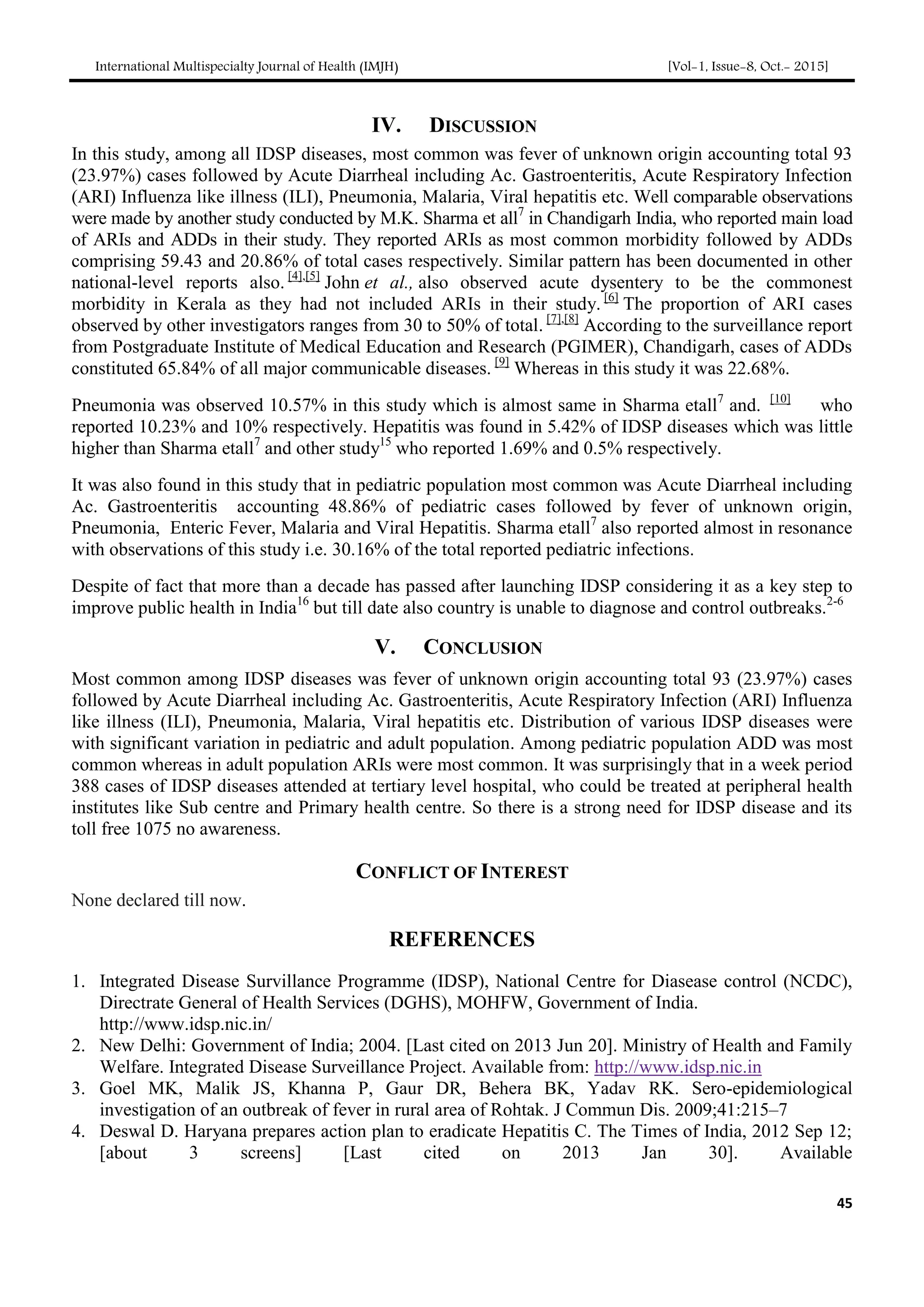 Integrated Disease Surveillance Programme (IDSP) Disease Pattern and ...