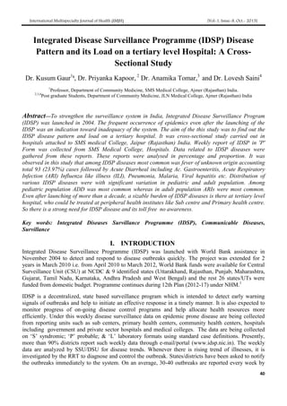 Integrated Disease Surveillance Programme (IDSP) Disease Pattern and ...