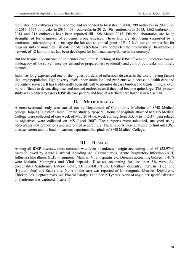 Integrated Disease Surveillance Programme (IDSP) Disease Pattern and ...